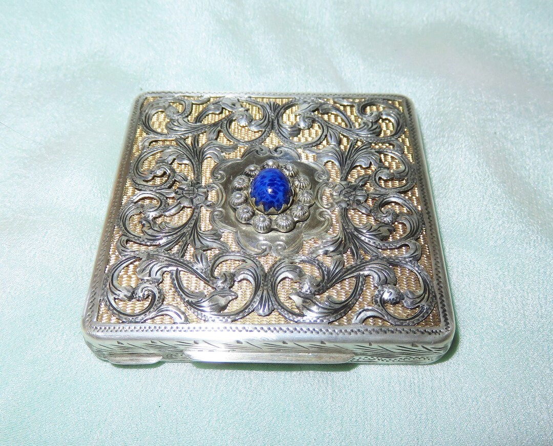Antique Bright Cut Solid 800 Silver Compact Case-engraved Silver ...