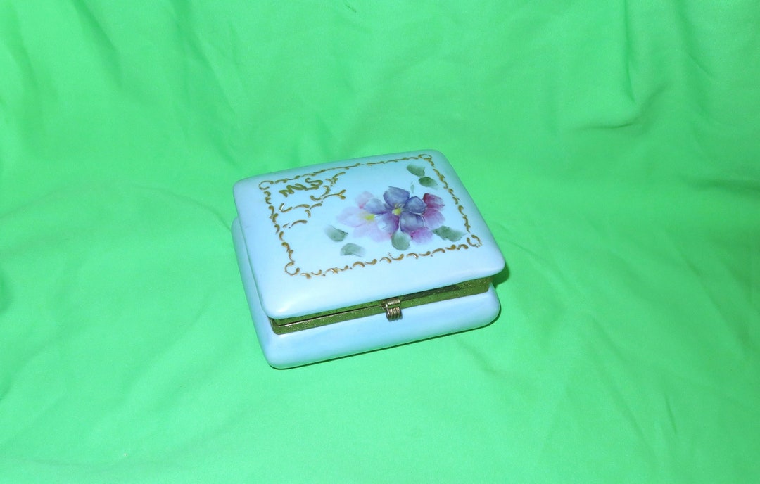 Vintage Porcelain Jewelry Box - Hand Painted Porcelain Casket - Hinged ...