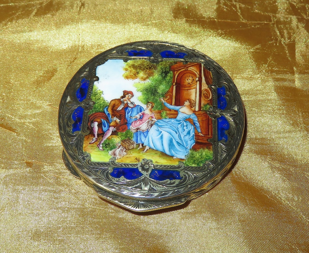 Italian Italy 800 Silver Compact Case-enameled & Chased Hand Painted ...