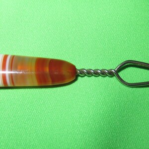 Antique Polished Banded Agate Handle Carved Button Hook-silver Metal ...