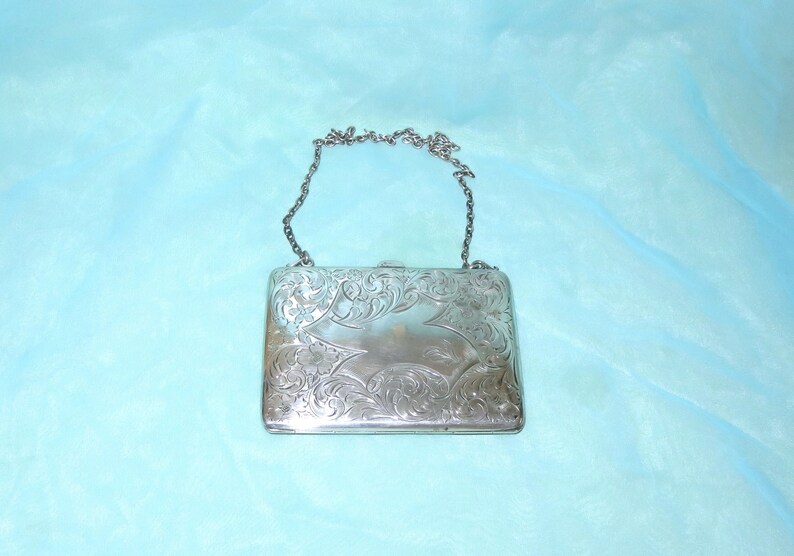 Antique Sterling Silver Engraved Calling Card Case With Chain Handle ...