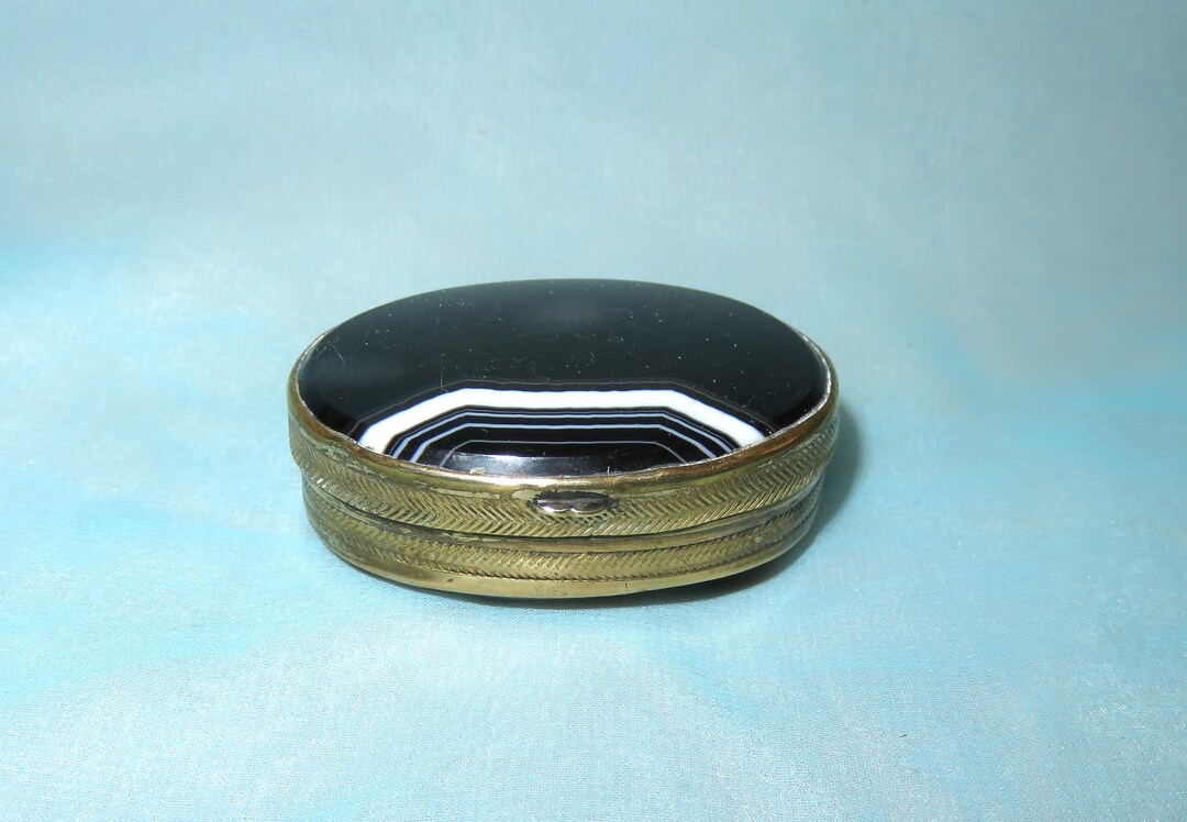 Antique Double-sided Banded Agate Box - Snuff Box - Pill Box - Hinged ...