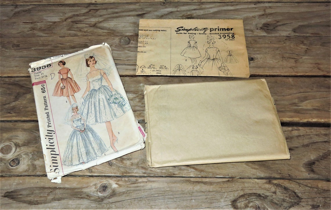 Vintage 1961 Simplicity Wedding Dress or Bridesmaid Dress Pattern #8343 ...