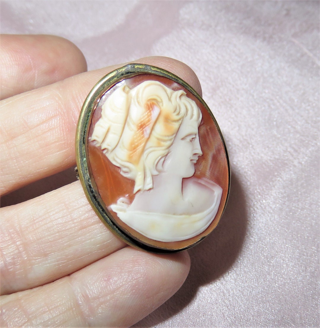 Antique 800 Silver & Gold Wash Carved Shell Cameo Brooch Pendant ...