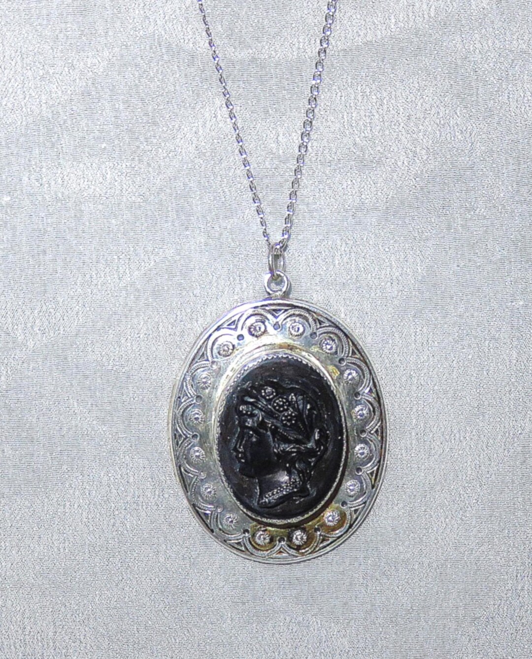 Vintage Coro Sterling Silver Cameo Pendant Necklace With Sterling ...