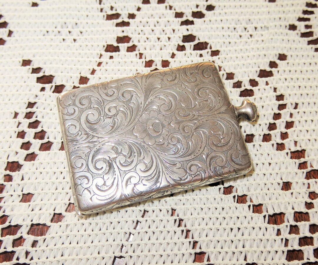 Antique Bright Cut Sterling Silver Compact Case-engraved - Etsy