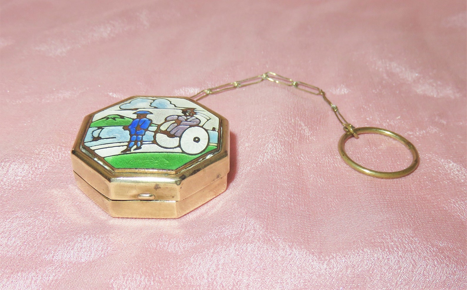 Antique Enamel Finger Ring Dance Compact Hinged Brass - Etsy