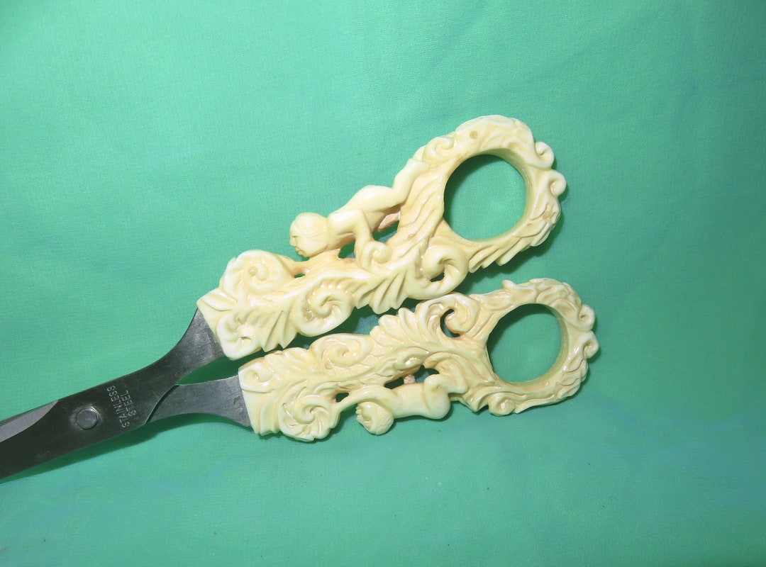 Vintage Collectible Scissors - Ornate Ivory Color Molded Celluloid ...