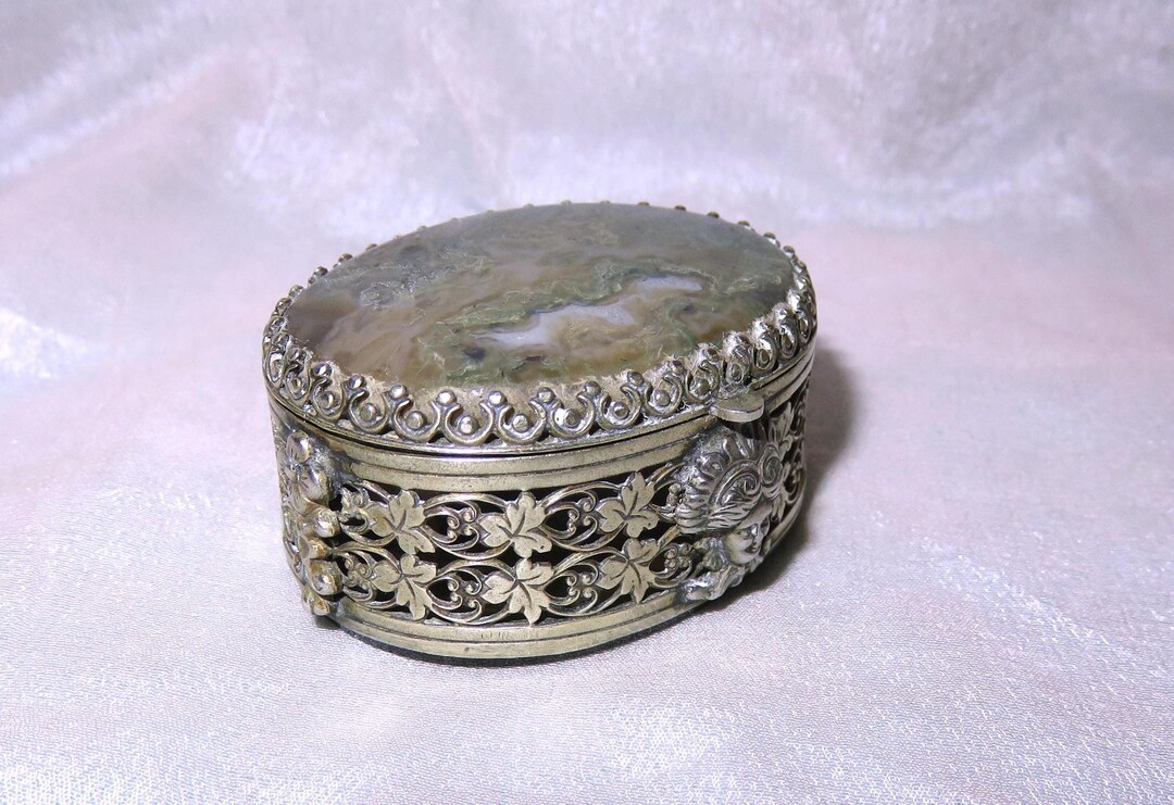 Victorian Antique Polished Agate Box - Trinket Box - Vinaigrette Box ...