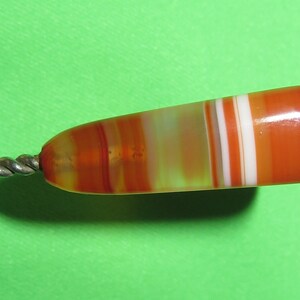Antique Polished Banded Agate Handle Carved Button Hook-silver Metal ...