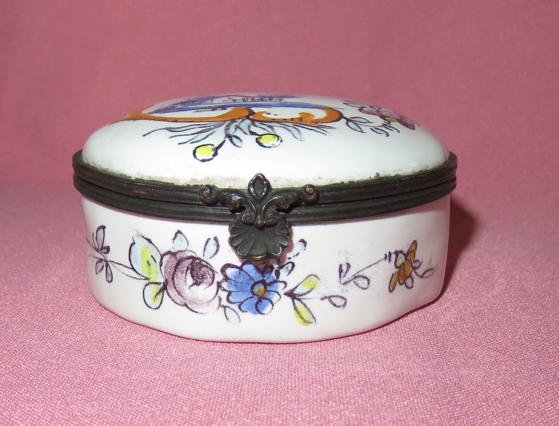 Antique Porcelain Box - Bronze Mounted Snuff Box - Pill Box - Patch Box ...
