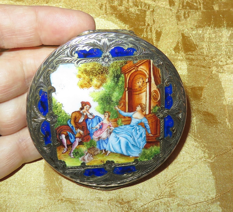 Italian Italy 800 Silver Compact Case-enameled & Chased Hand | Etsy