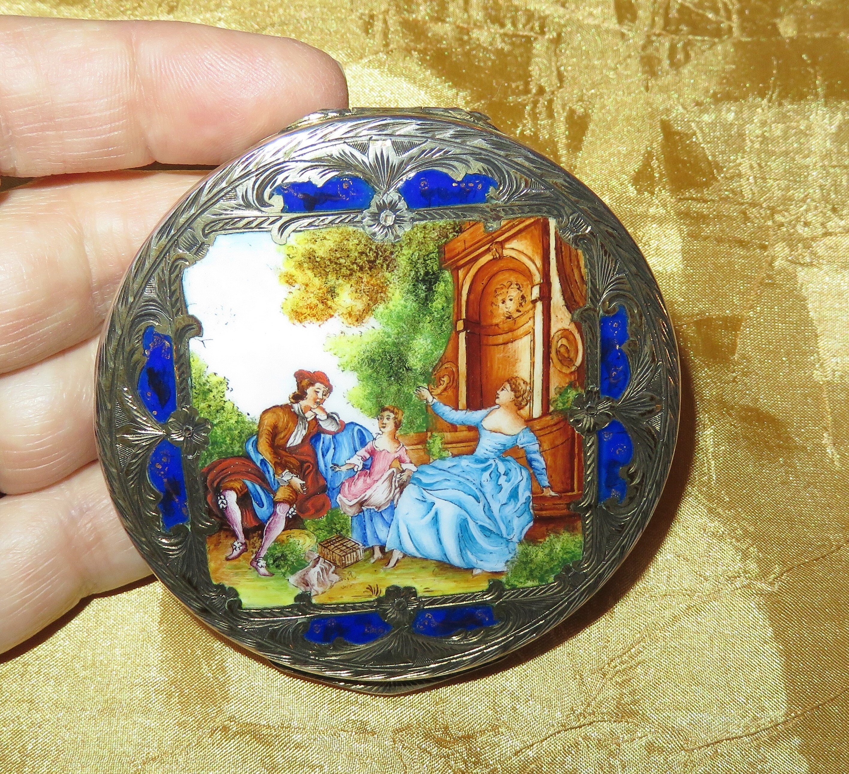 Italian Italy 800 Silver Compact Case-enameled & Chased Hand Painted ...