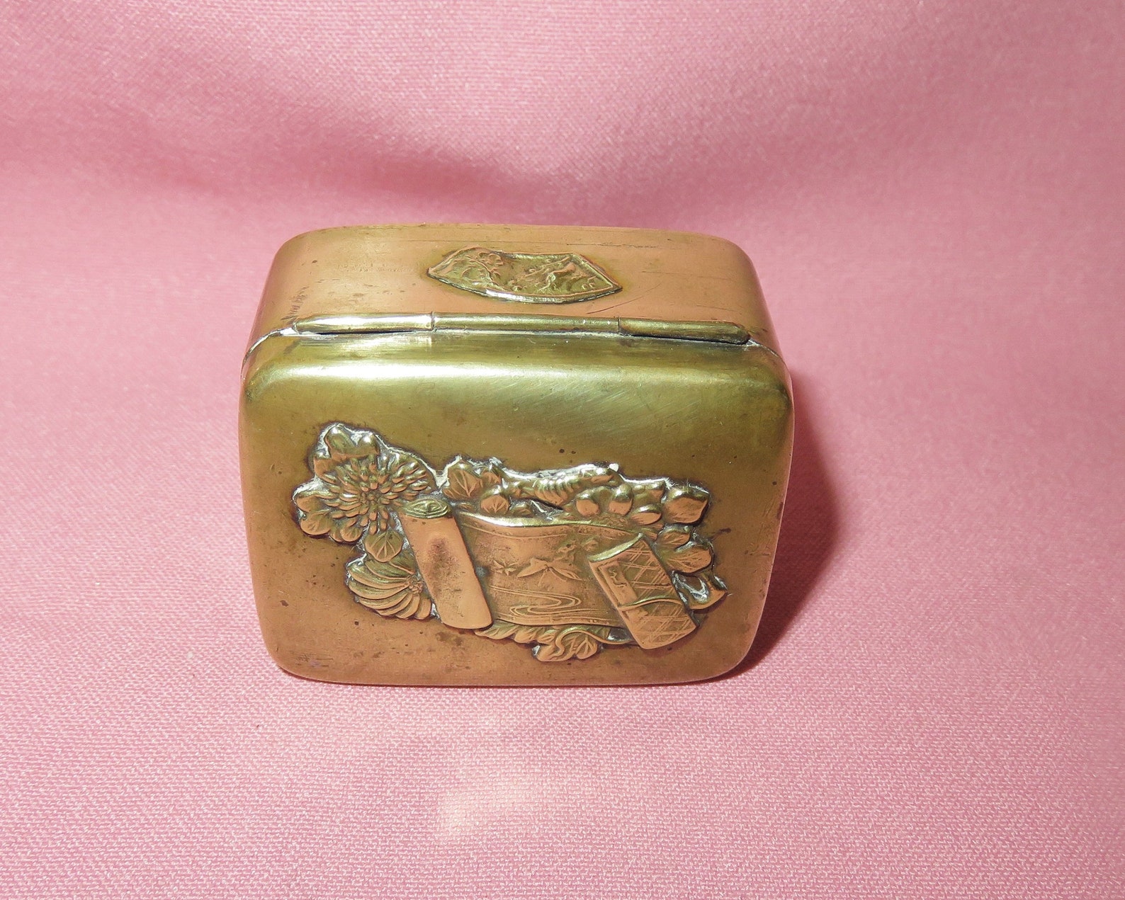 Antique Brass/bronze Japanese Meiji Era Hinged Box- Pill Box-trinket ...