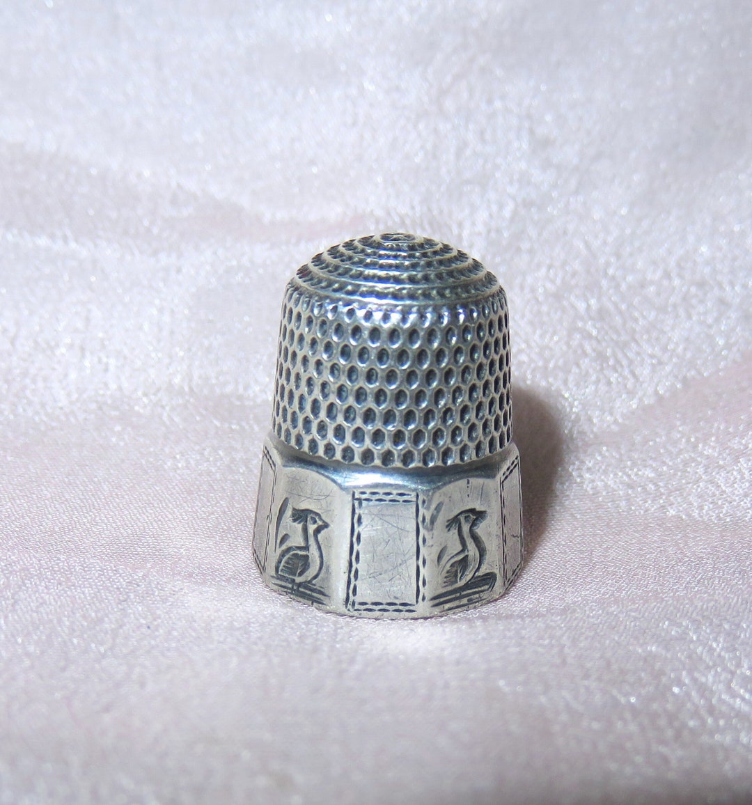 Scarce Antique Sterling Silver Simons Brothers Engraved Birds Thimble ...