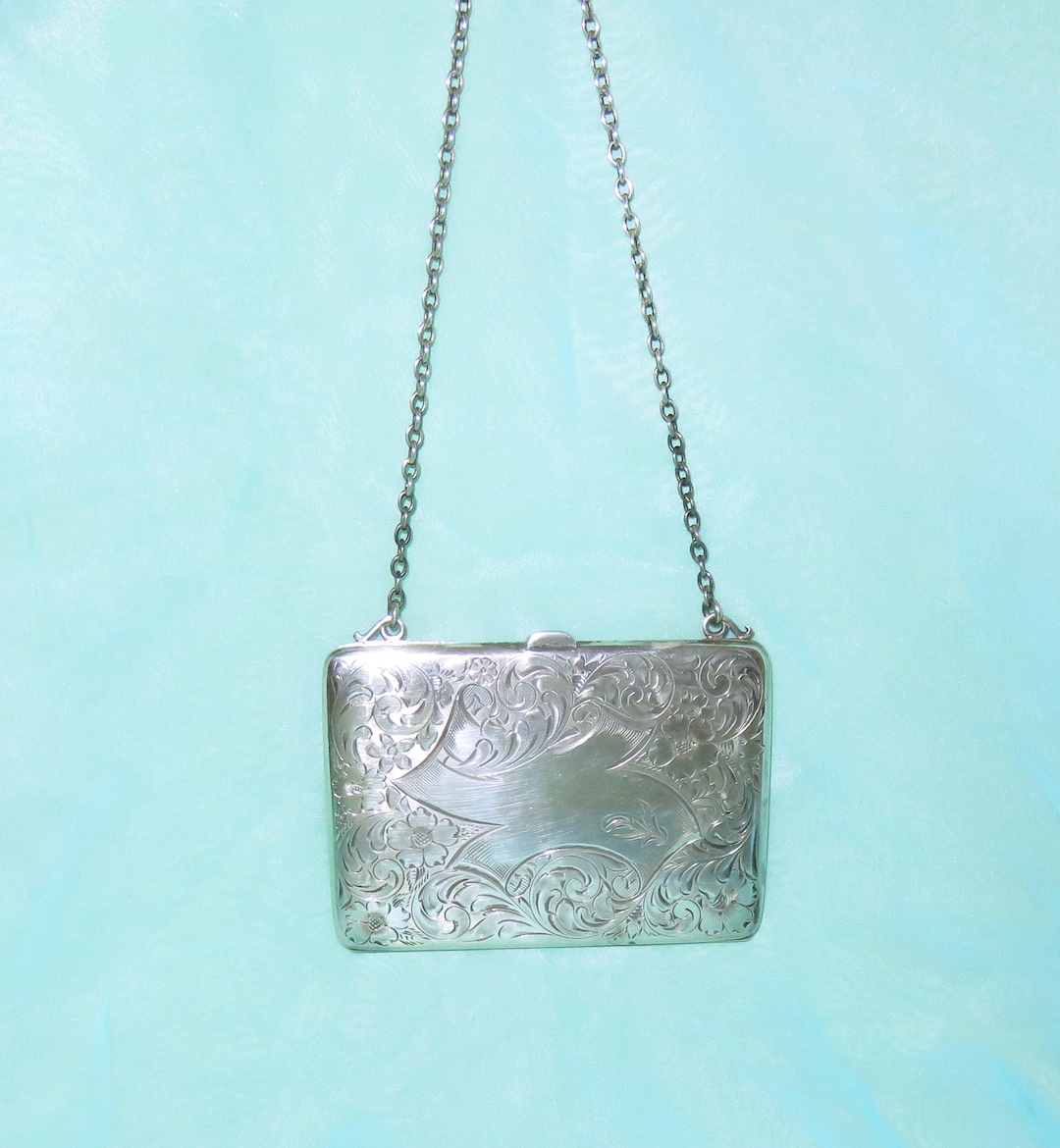 Antique Sterling Silver Engraved Calling Card Case With Chain Handle ...