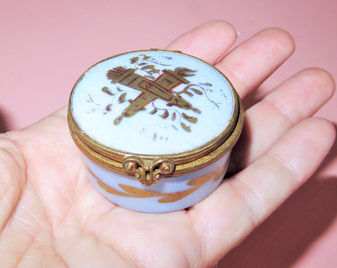 Antique French Porcelain Trinket Box-hand Painted Crossed - Etsy