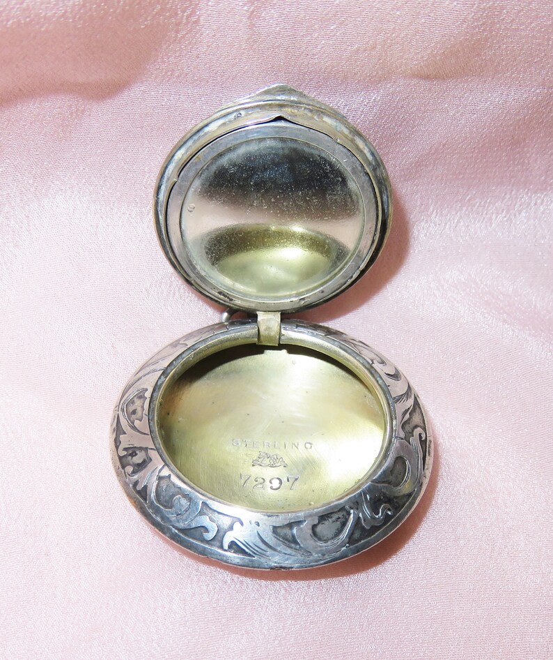 Antique Sterling Silver Engraved Chatelaine Compact Case Pendant ...