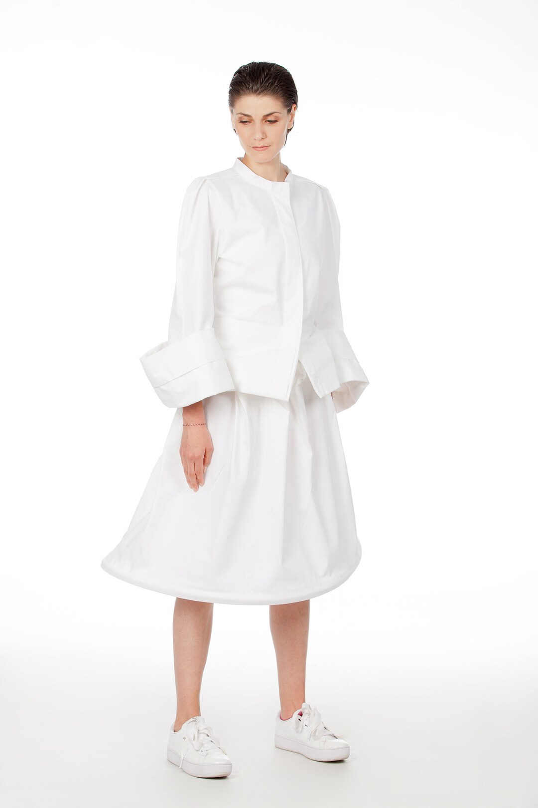 Futuristic White Top With Statement Sleeves, Button up White Shirt With ...