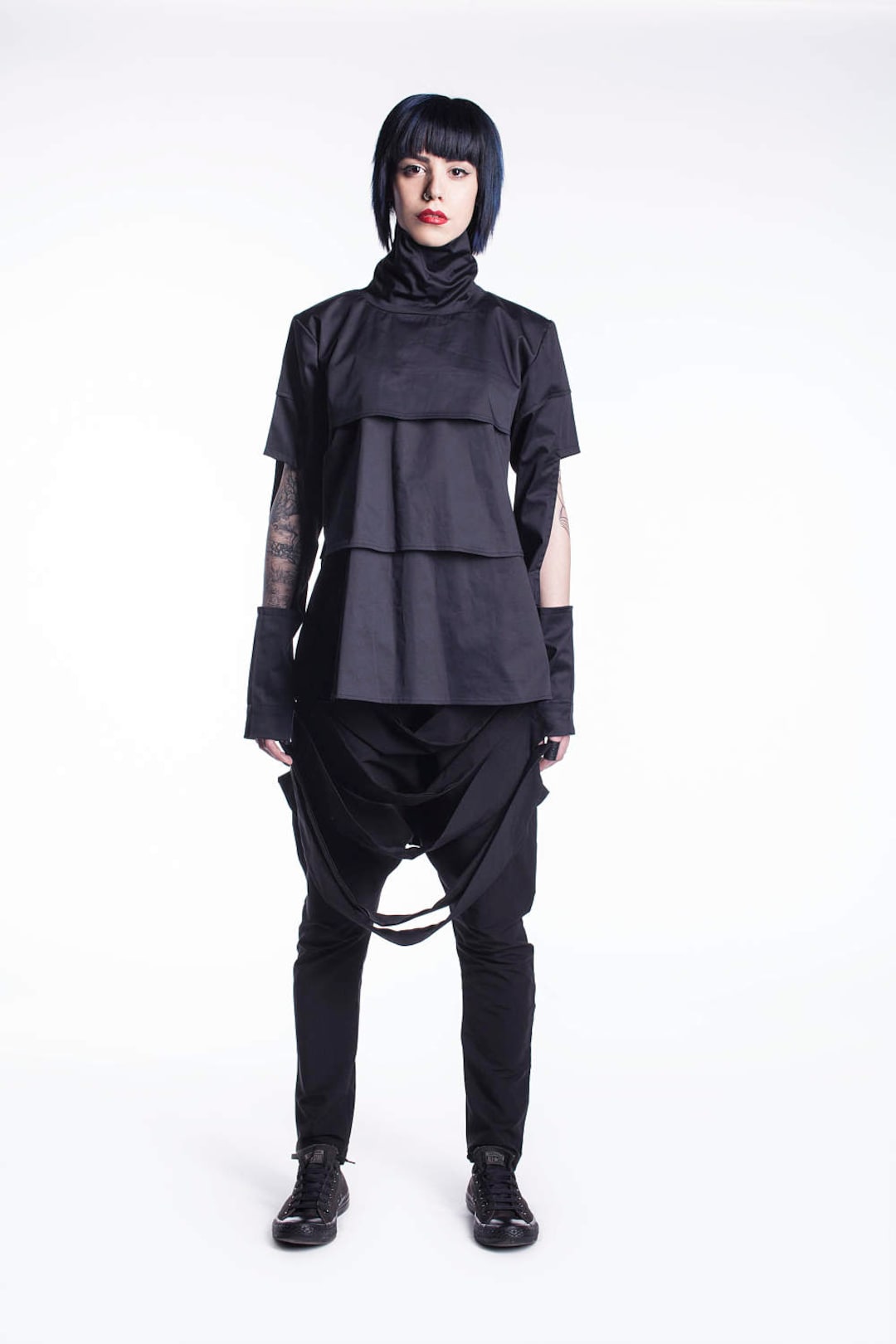 Black Layered Top, Avant Garde Clothing, Futuristic Summer Top With ...