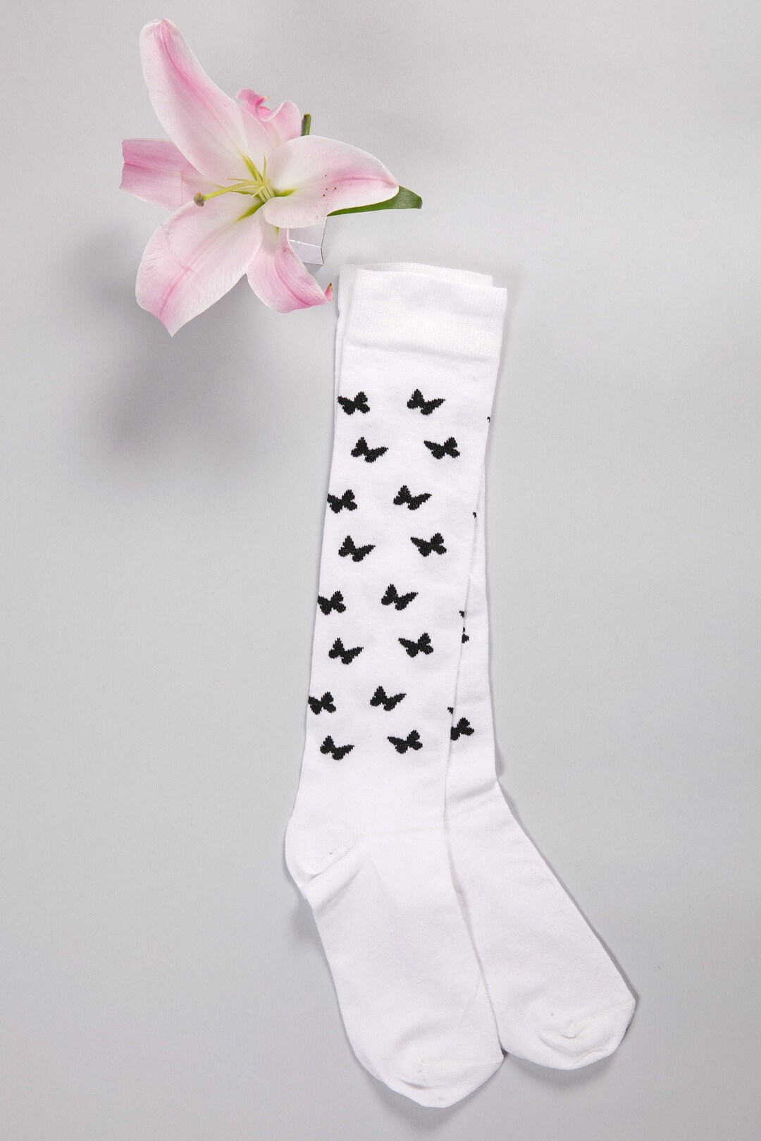 Butterfly Socks, Knee High Socks, Cotton Socks, White Socks With Black ...