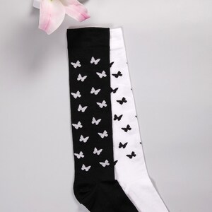 Butterfly Socks, Knee High Socks, Cotton Socks, Black Socks, White ...