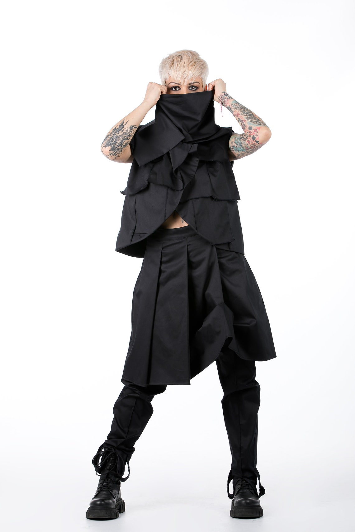 High Waist Skirt and Pants Set Black Pants and Skirt for - Etsy