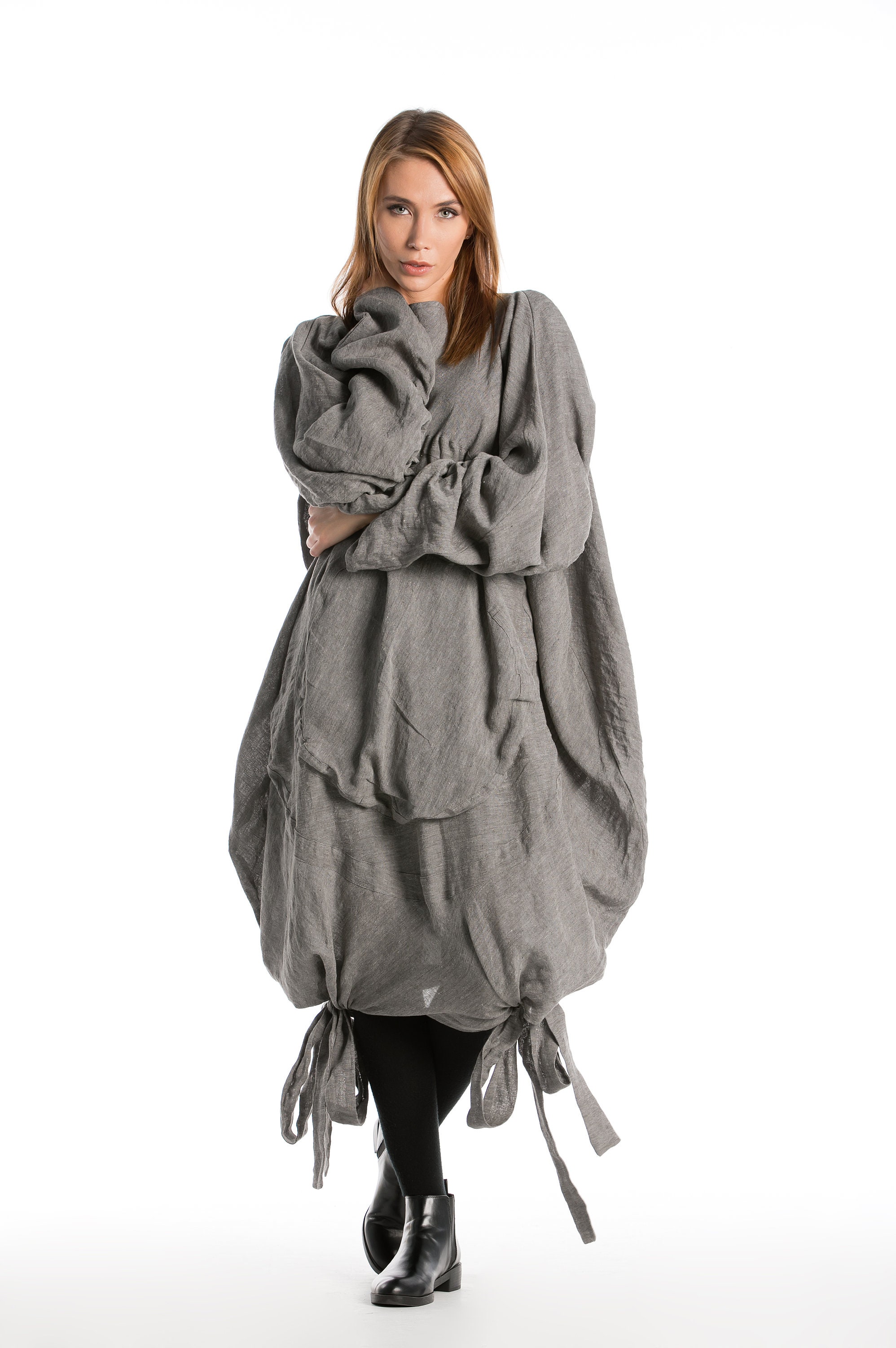 Gray Linen Dress, Oversize Tunic Dress, Avant Garde Clothing, Loose Fit ...