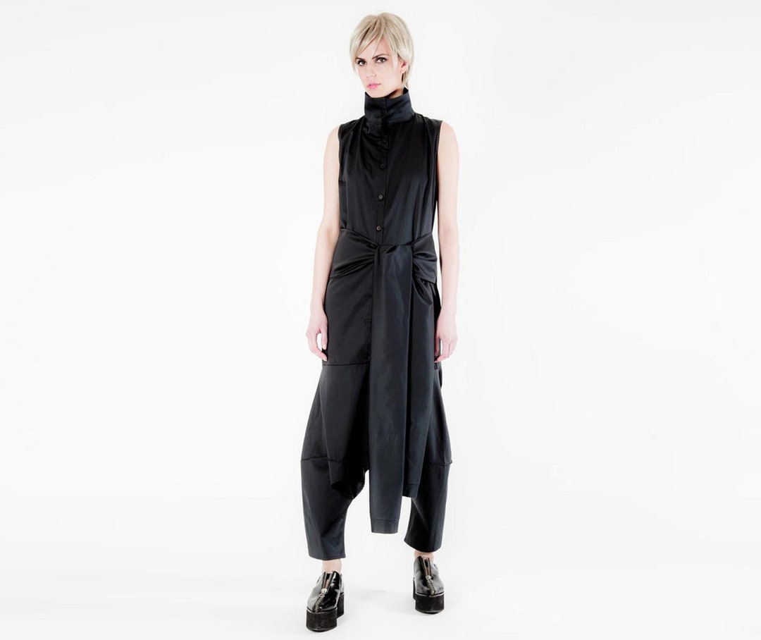 Black Turtleneck Jumpsuit, High Collar Jumpsuit, Japanese Fashion ...
