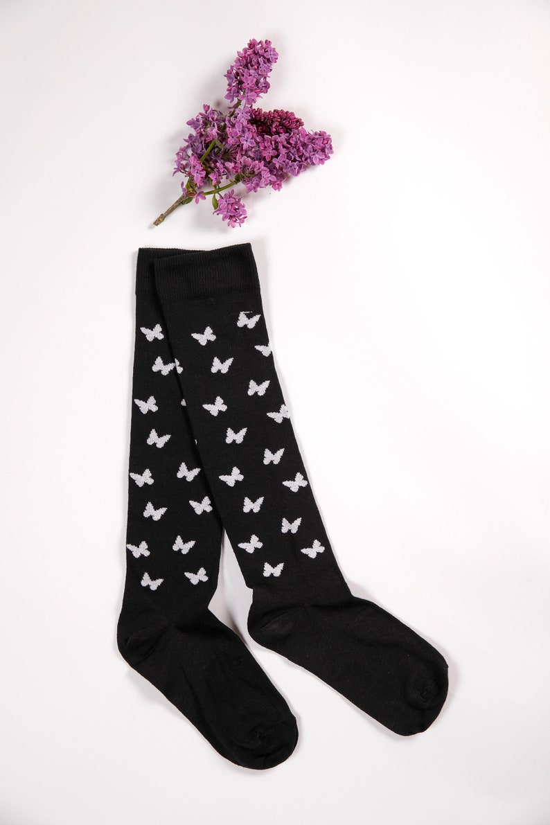 Butterfly Socks Knee High Socks Cotton Socks Black Socks | Etsy
