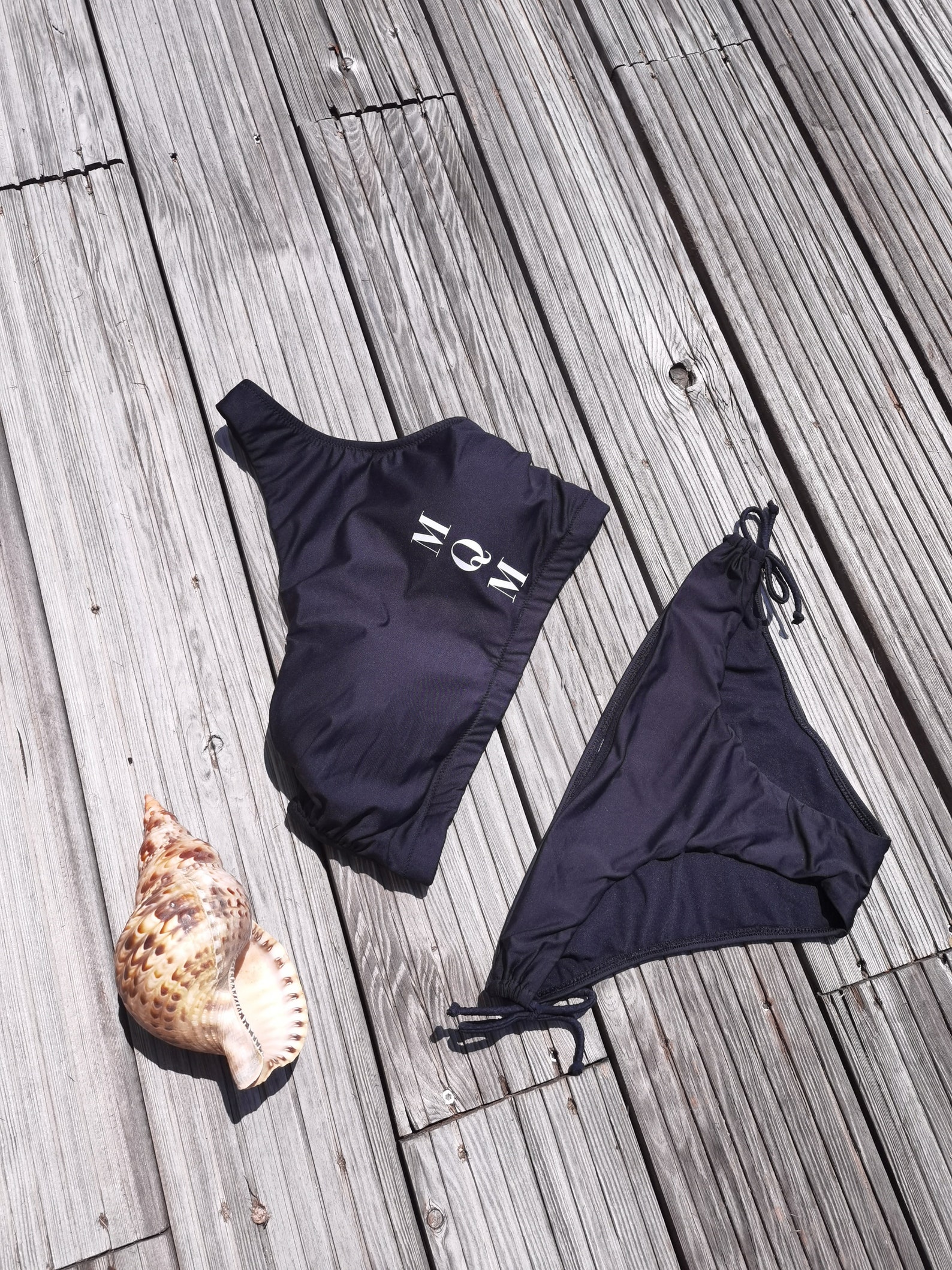 One Shoulder Swim Top and Low Waist Bikini With Side Straps, Black ...