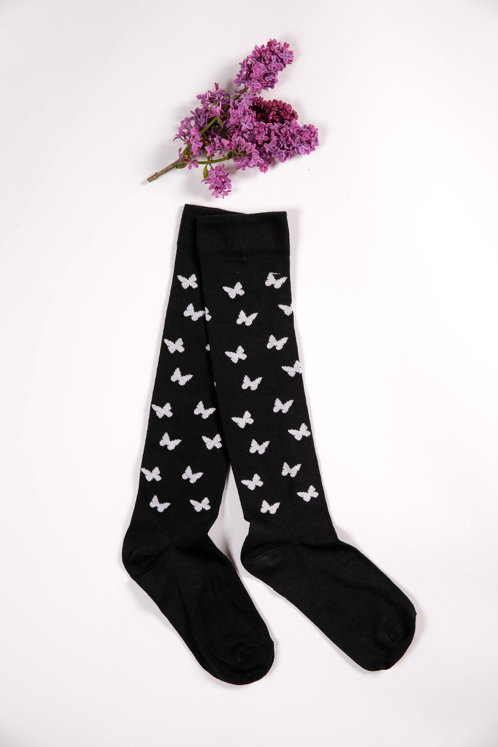 Butterfly Socks Knee High Socks Cotton Socks Black Socks - Etsy UK