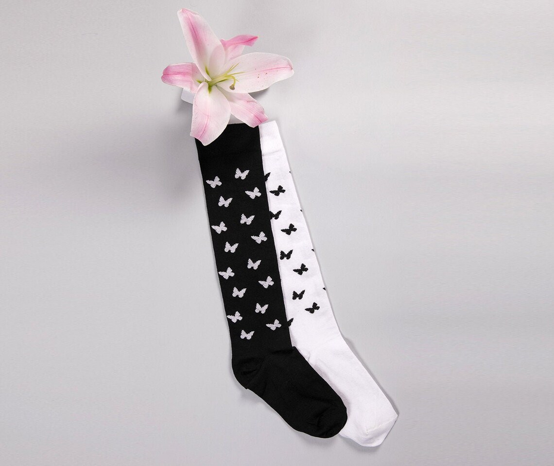 Butterfly Socks Knee High Socks Cotton Socks Black Socks - Etsy