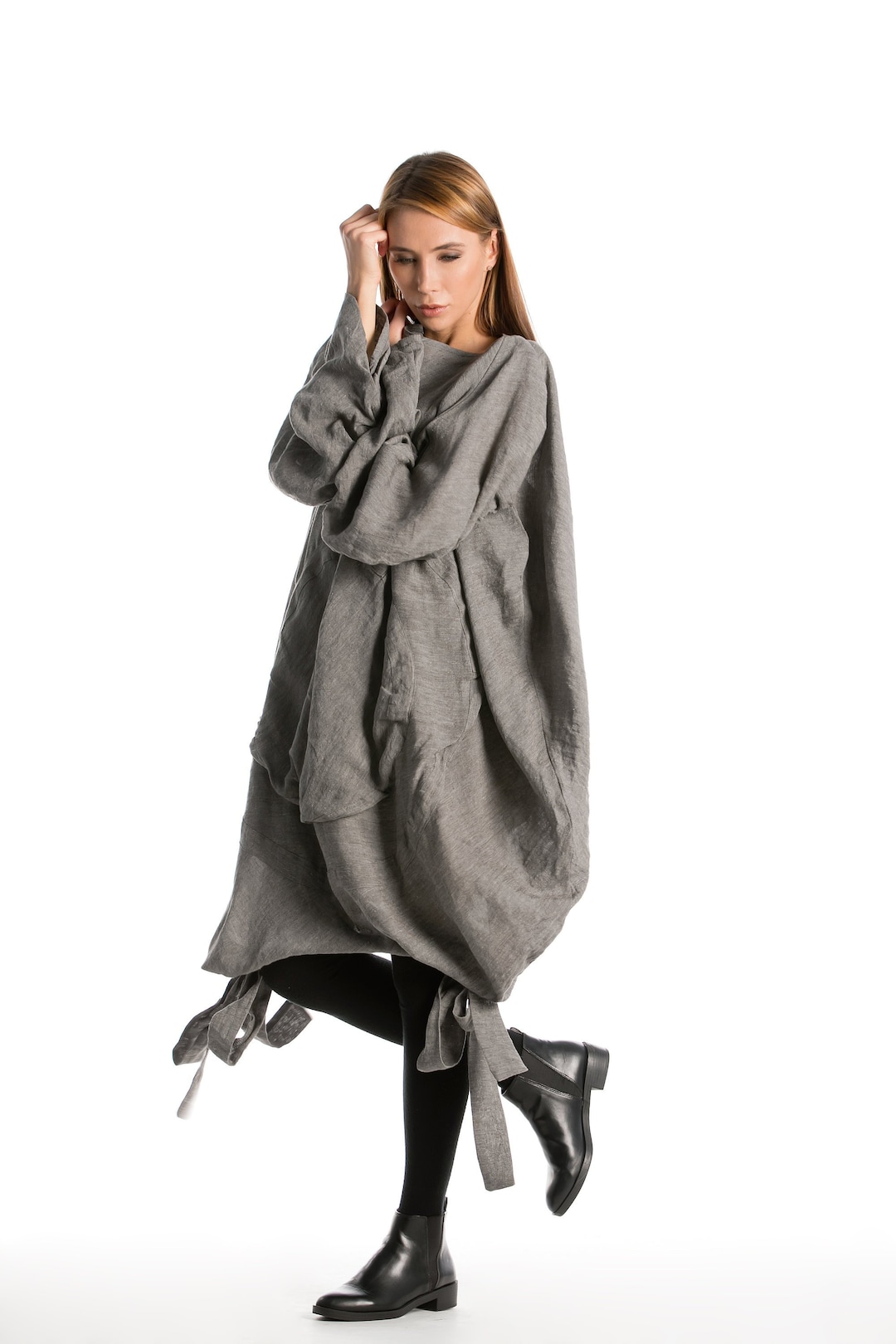 Oversize Linen Dress, Loose Grey Dress, Linen Clothing, Women's Midi ...
