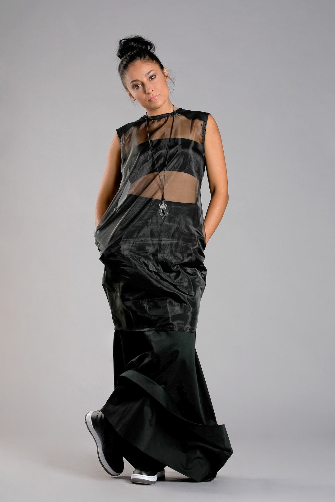 Black Long Top, Sleeveless See Through Top, Black Sheer Tunic, Maxi Top ...