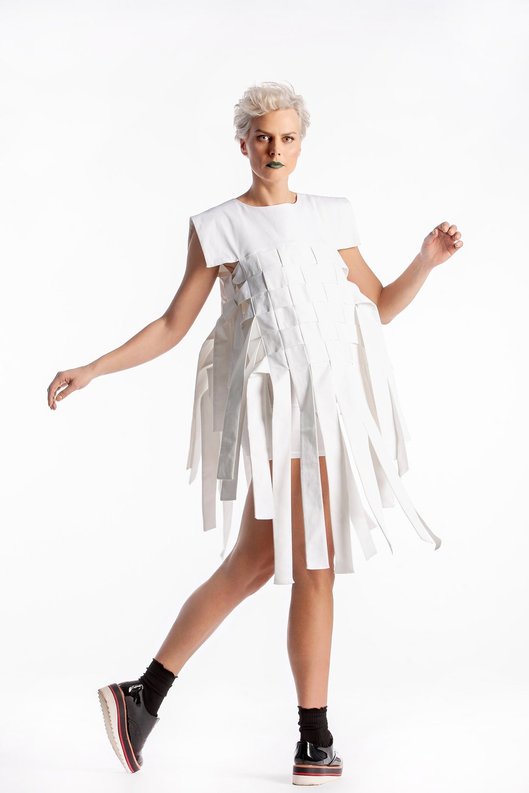 Women Tunic Top With Fringe, Avant Garde Top, White Tunic Top, Hand ...