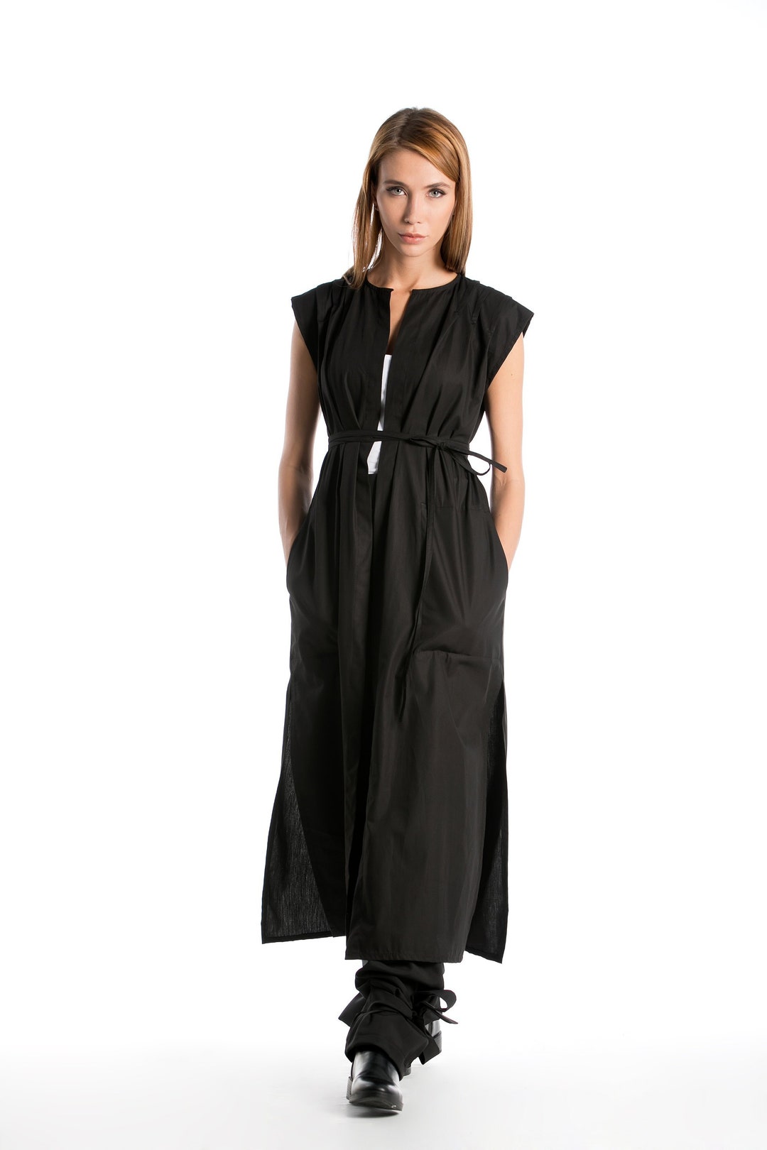 Long Black Vest, Avant Garde Clothing, Sleeveles Robe, Plus Size Vest ...