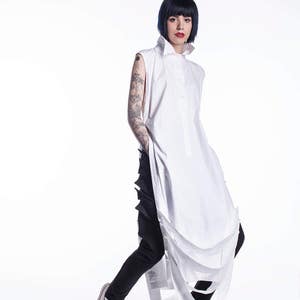 Asymmetrical Top, White Avant Garde Tunic Top, Futuristic Clothing ...