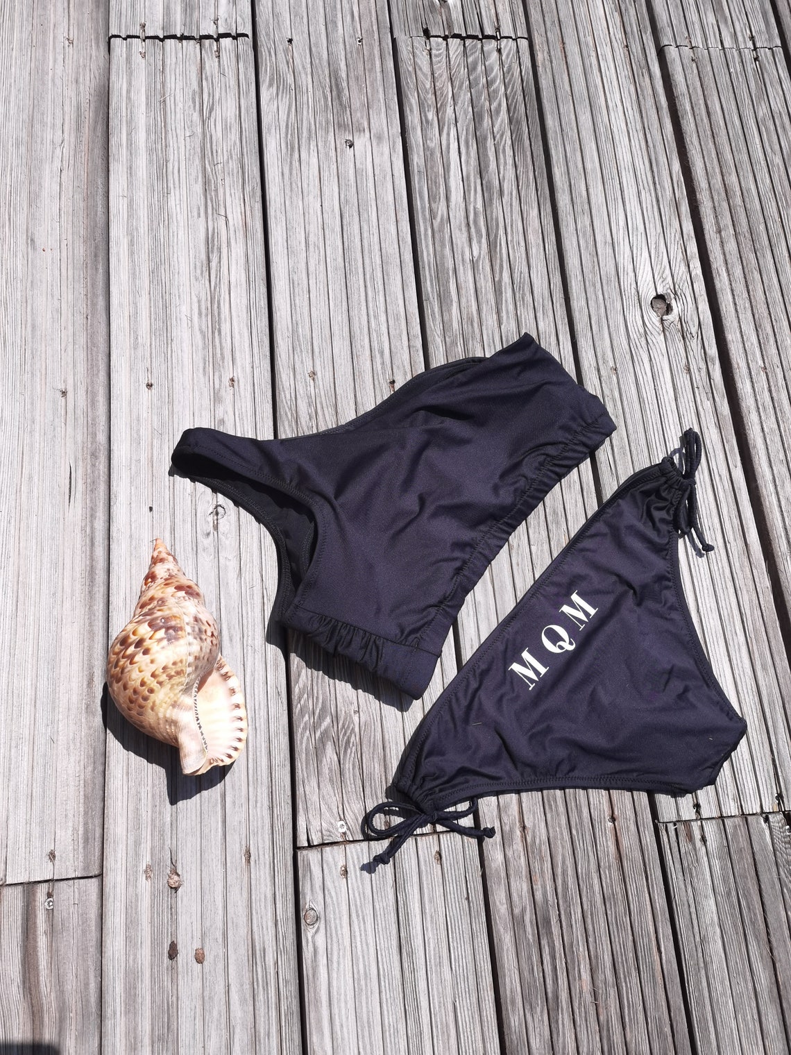 One Shoulder Swim Top and Low Waist Bikini With Side Straps, Black ...