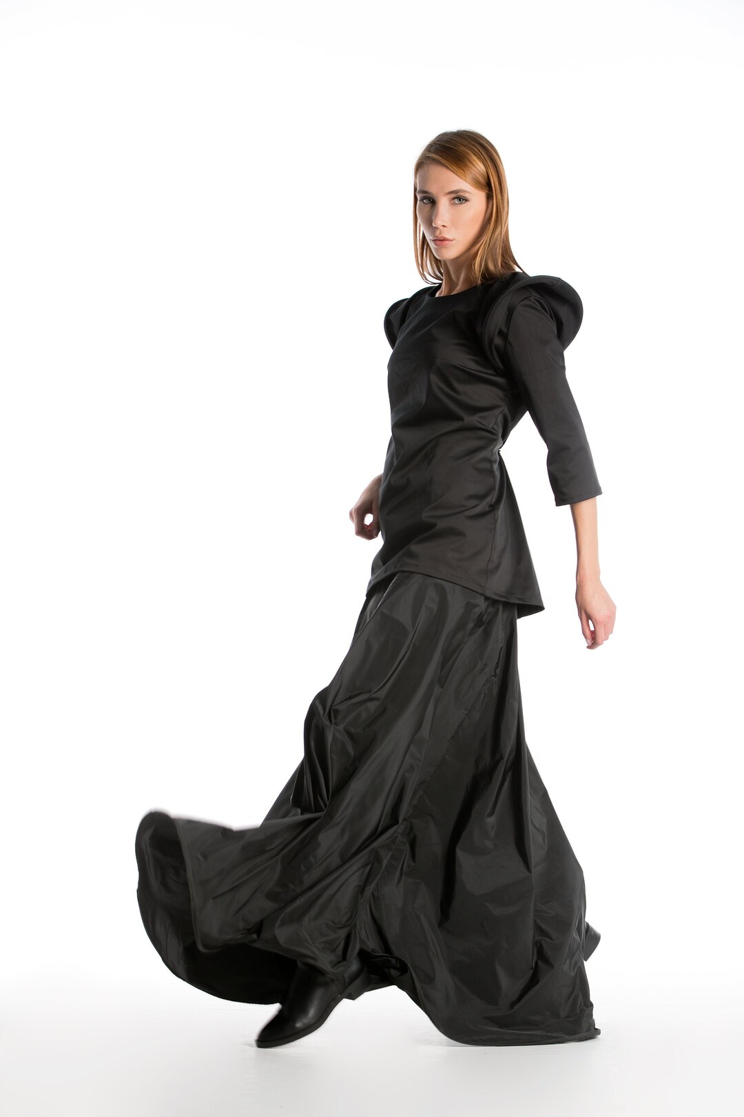 Avant Garde Top With Statement Shoulders, Long Sleeve Black Top ...