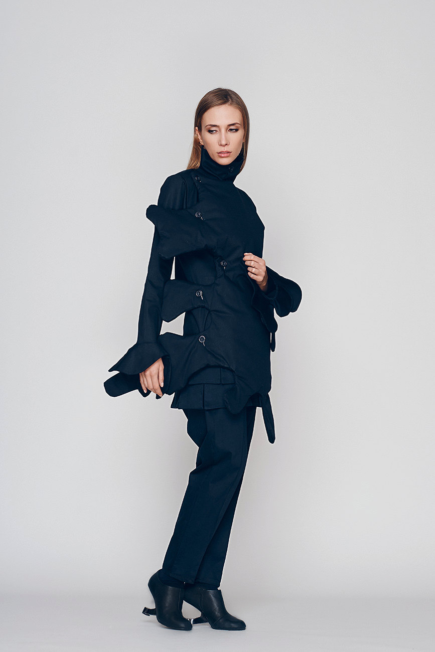 Avant Garde Jacket, Black Turtleneck Jacket, Deconstructed Overcoat ...