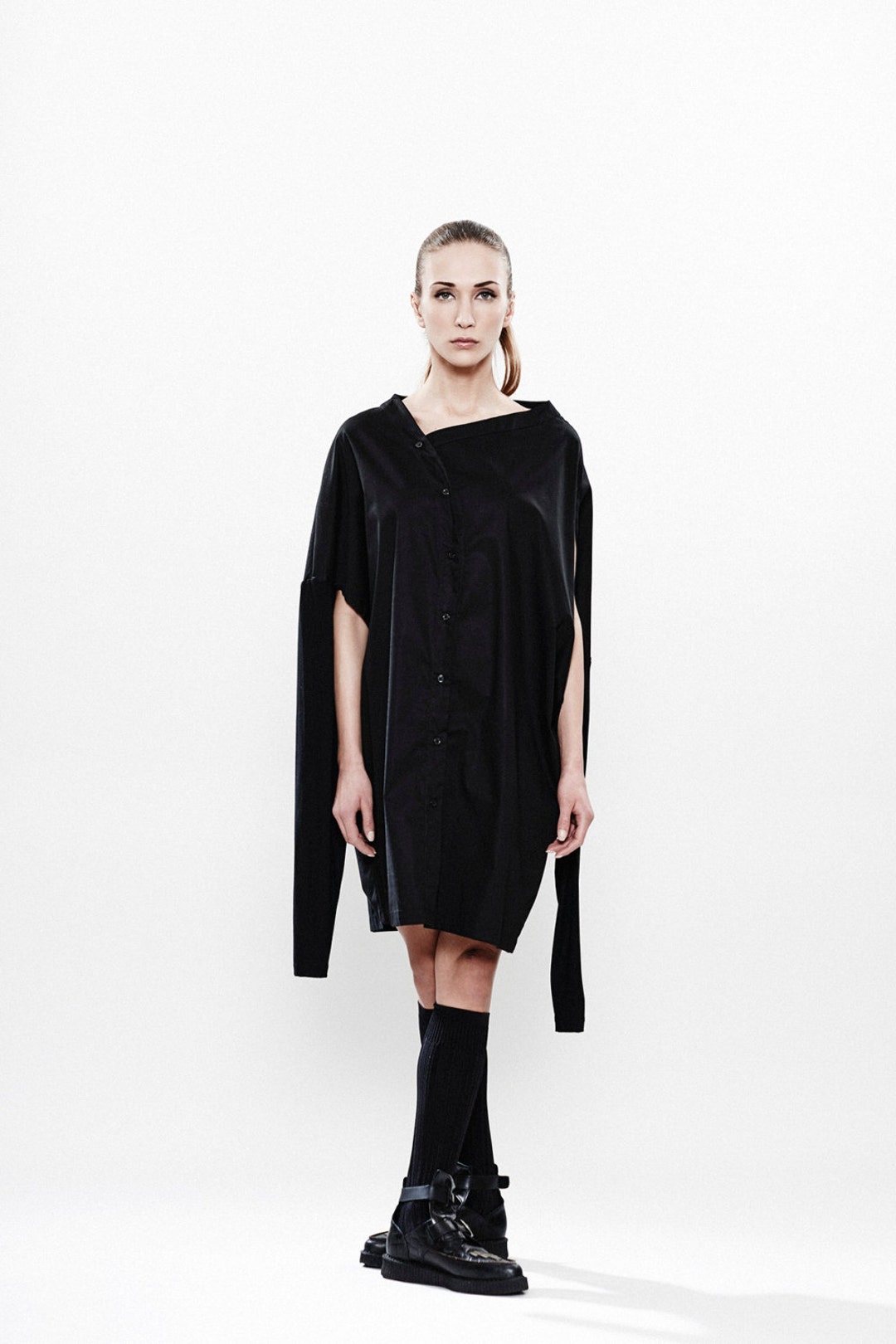 Short Dress With Asymmetrical Buttoning, Multiway Shirt Dress With ...