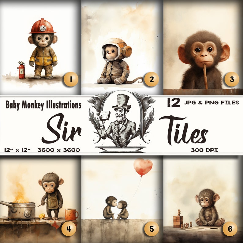 Monkey Digital Art Digital Download of Monkey Illustrations, for ...