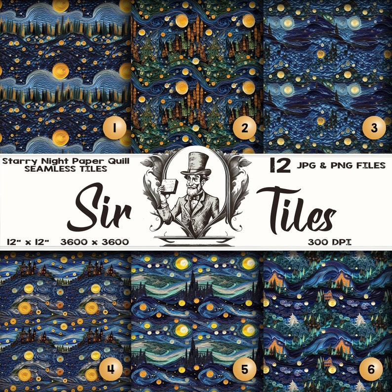 Van Gogh's Paper Quill Twist: Seamless Starry Night-inspired Images for ...