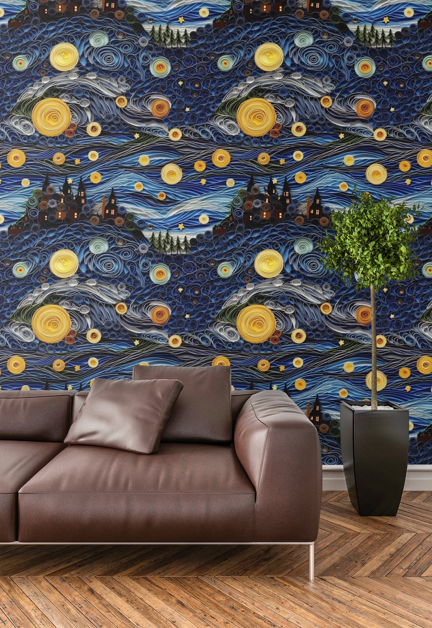 Van Gogh's Paper Quill Twist: Seamless Starry Night-inspired Images for ...