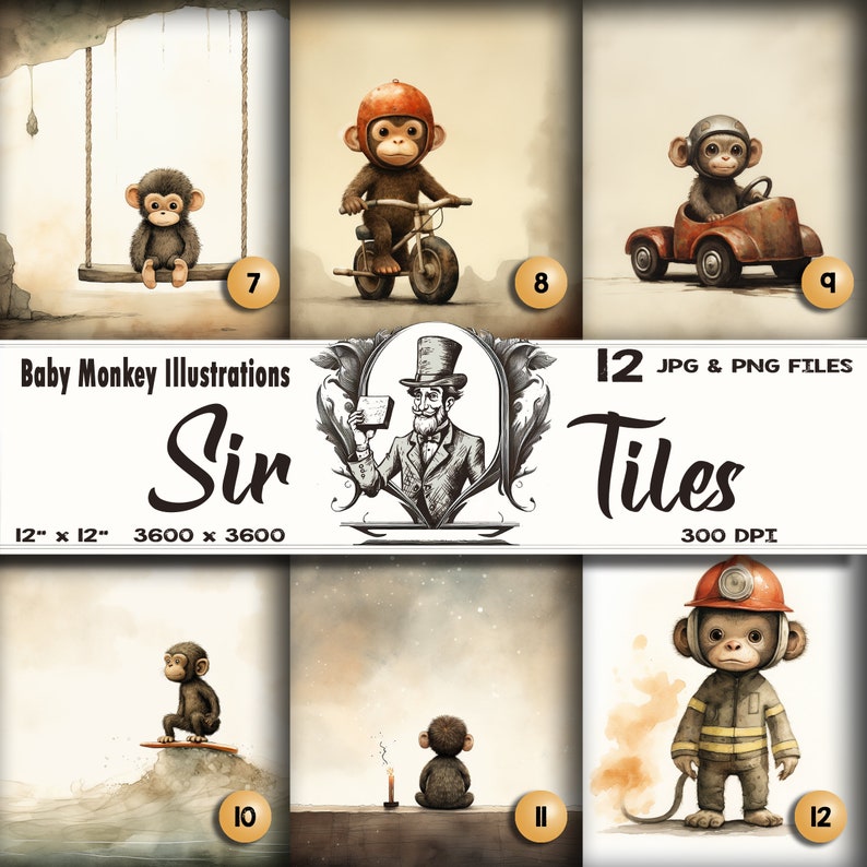 Monkey Digital Art Digital Download of Monkey Illustrations, for Bathroom Decor, Animal Print ...