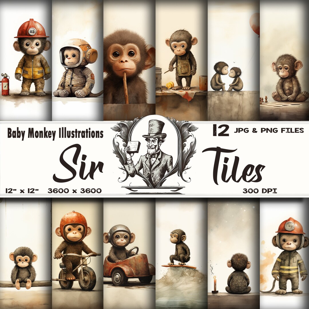 Monkey Digital Art Digital Download of Monkey Illustrations, for ...