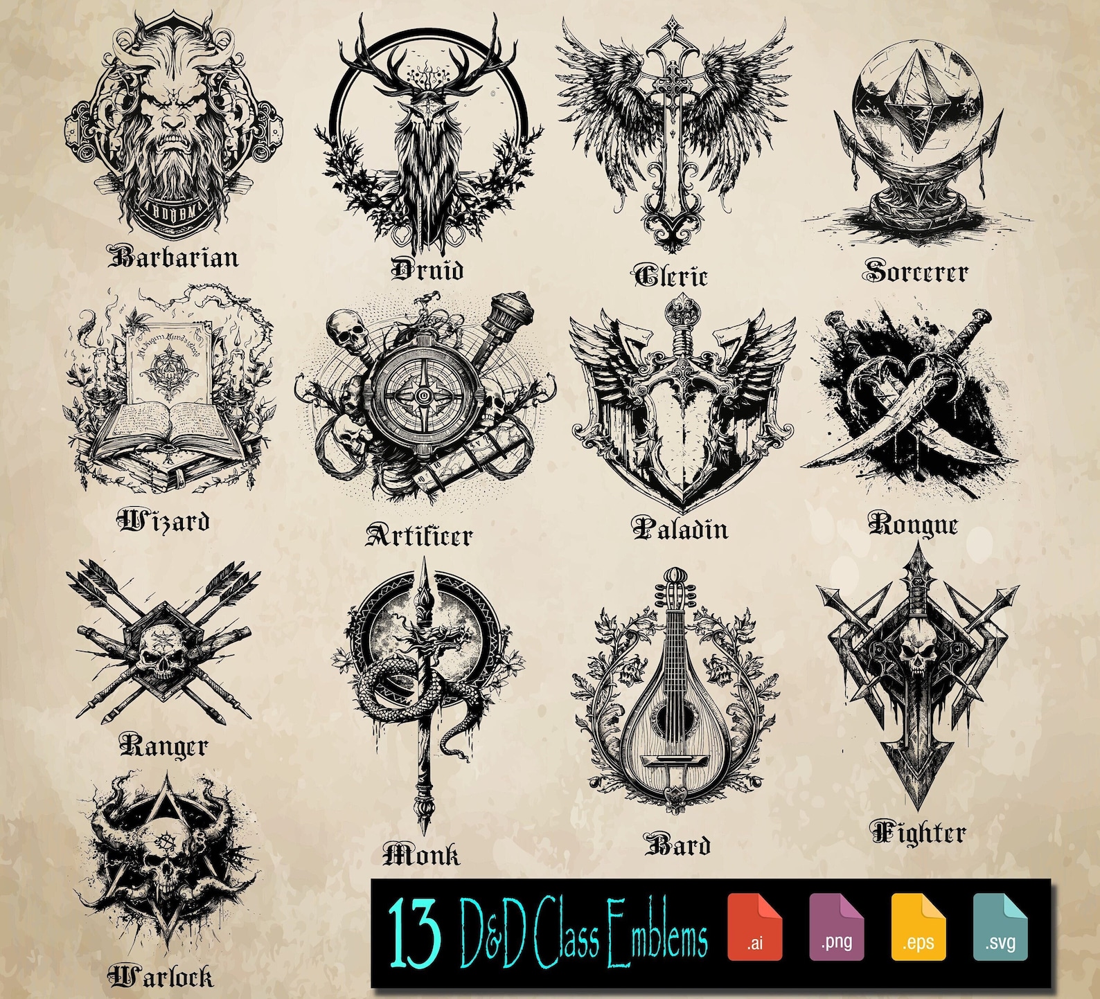 Dungeons and Dragons Class Logo Emblems | D&D Emblems | Logo | Png ...