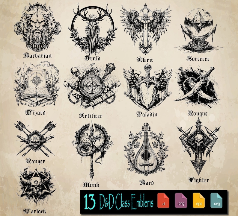 Dungeons and Dragons Class Logo Emblems | D&D Emblems | Logo | Png ...