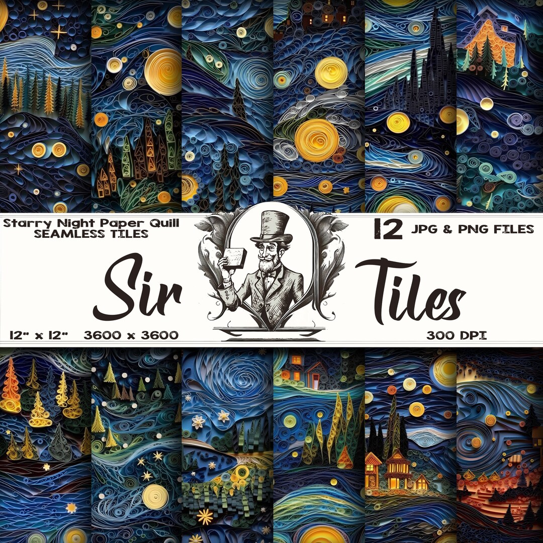 Van Gogh's Paper Quill Twist: Seamless Starry Night-inspired Images for ...